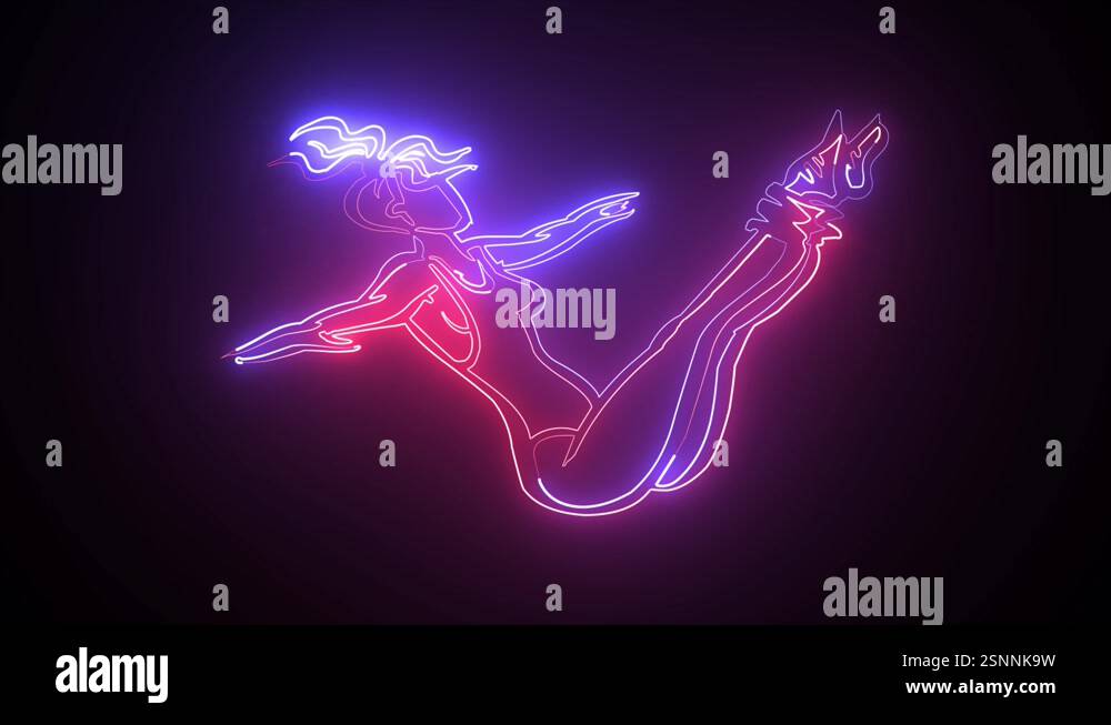 Glowing neon silhouettes of women in yoga poses. Yoga neon sign. Yoga ...