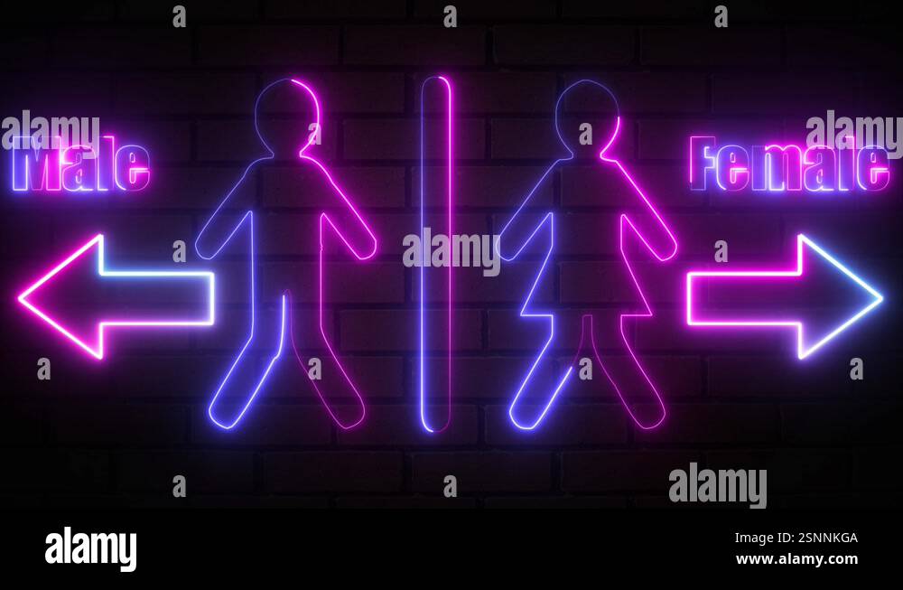 WC toilet neon sign with Male ad Female animated glowing icon. Man and ...