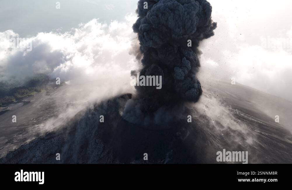 Intense Volcanic Eruption with Towering Ash Plume Stock Video Footage ...