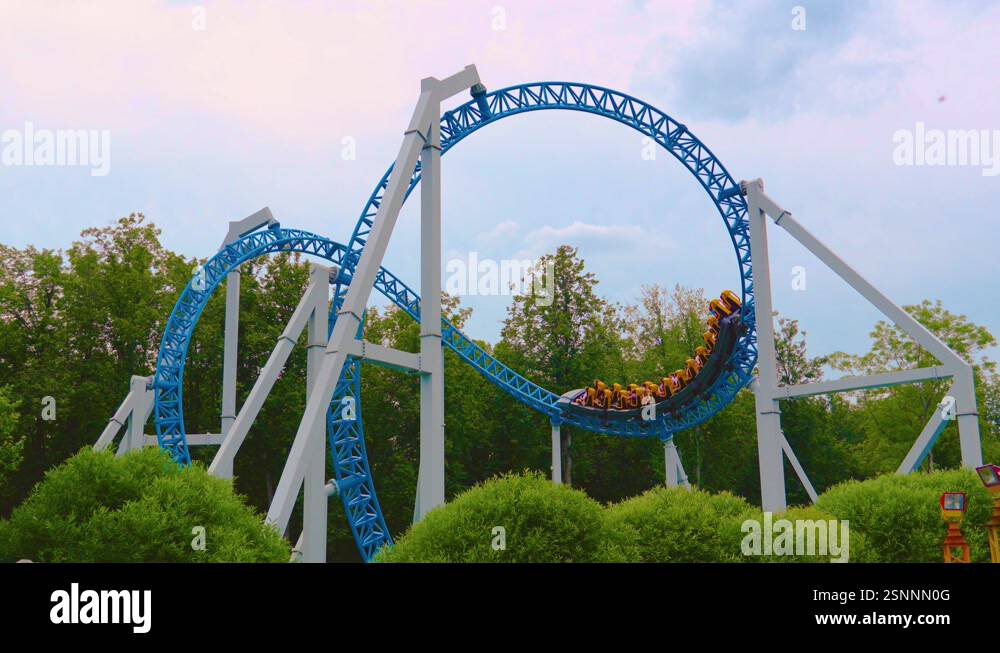 Loop metal frame of a roller coaster in an amusement park Stock Video ...