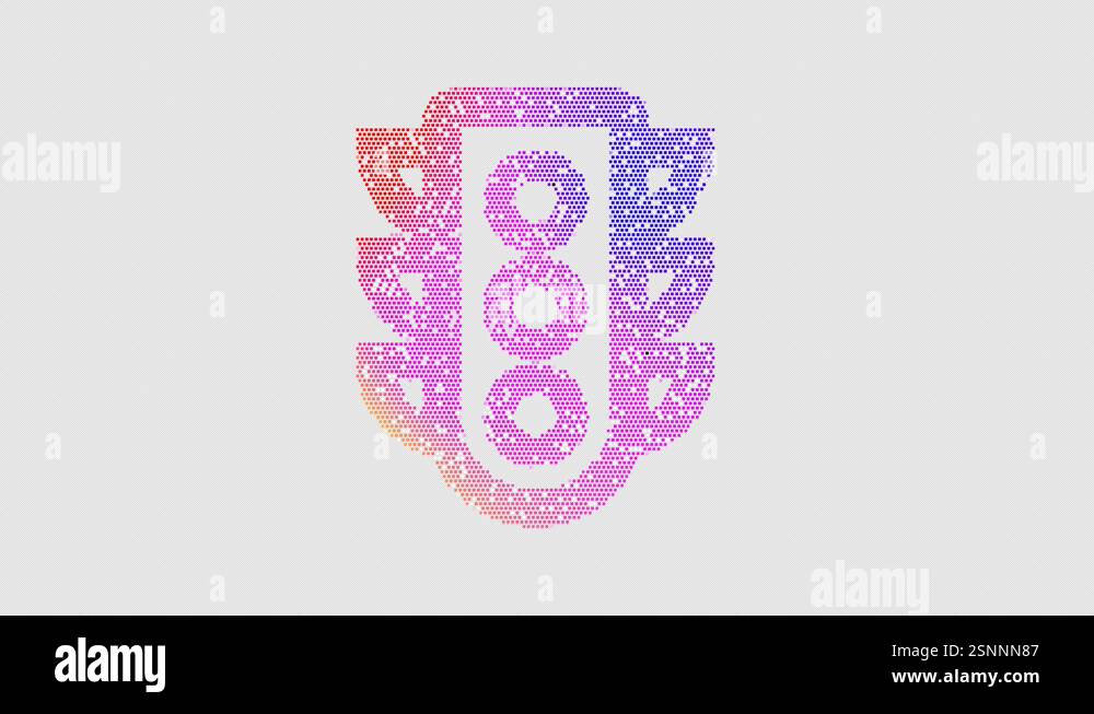 Icon traffic light is made up of LED square shapes that shimmer and ...