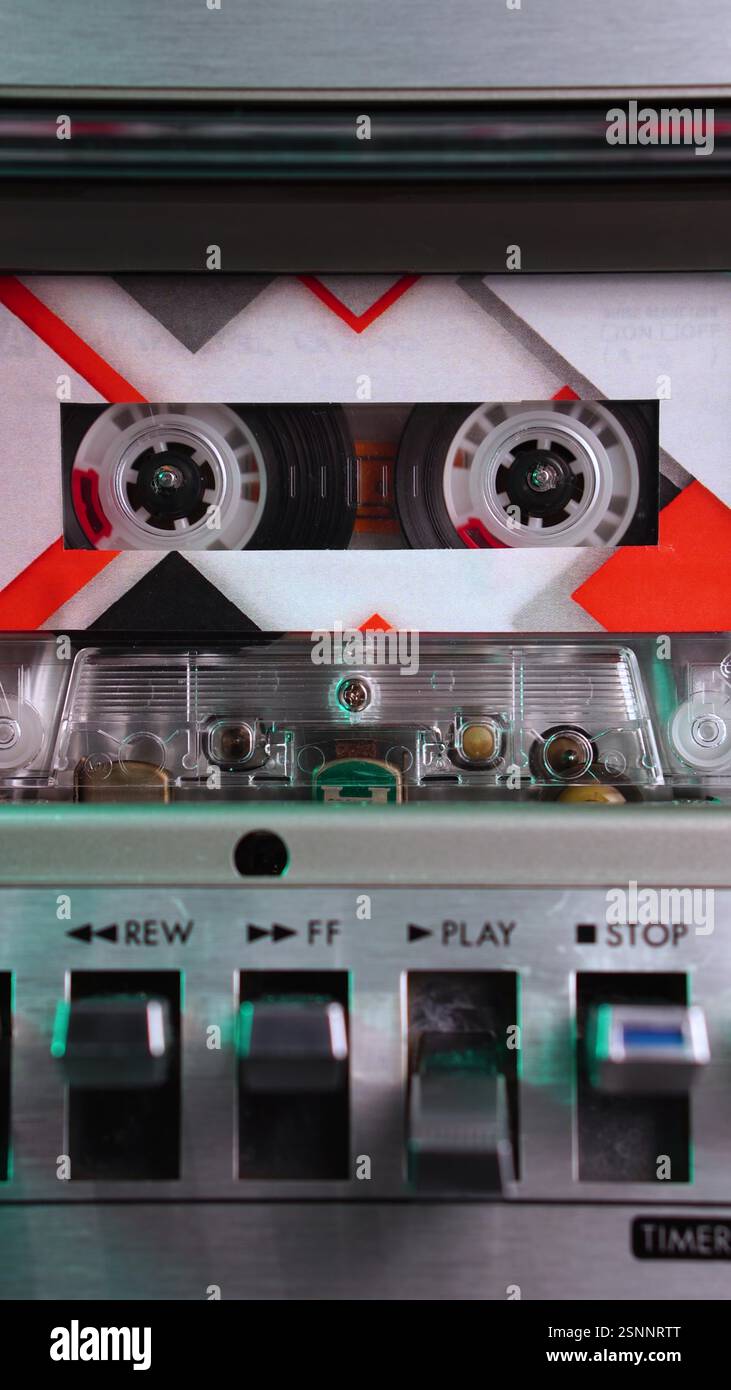 Vertical 4k, Vintage Audio Cassette Tape Playback Close Up Stock Video ...