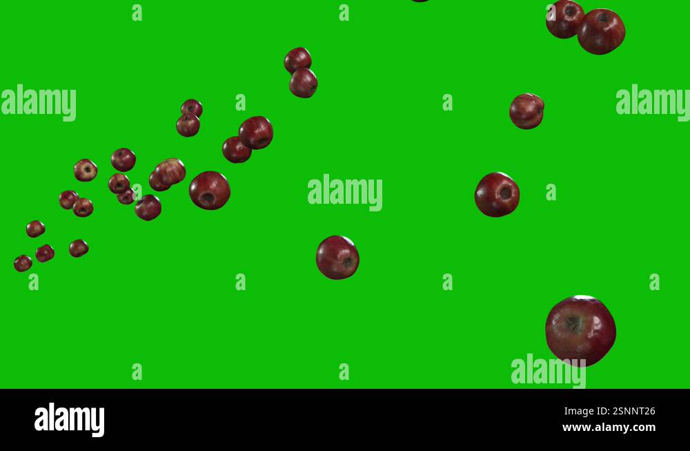 Red apples thrown and passing by on green screen 3D animation Stock ...
