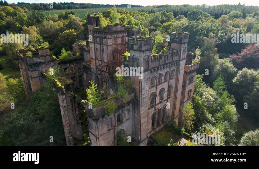 Grand Castle Estate ruins overgrown with trees in Scottish highlands ...