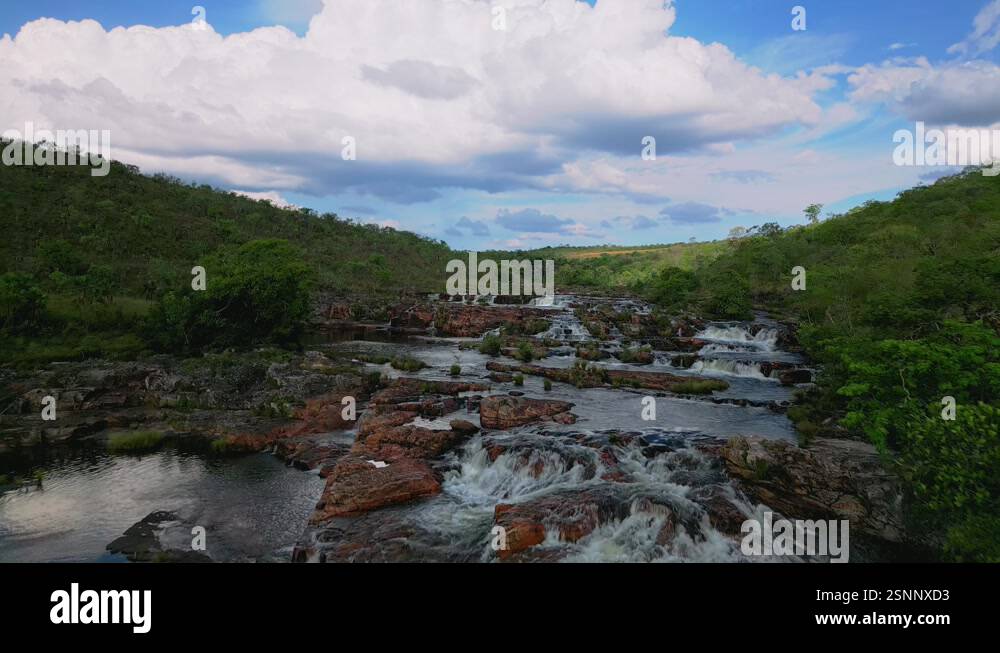 Cataratas dos Couros cascading over rocks in the brazilian cerrado at ...