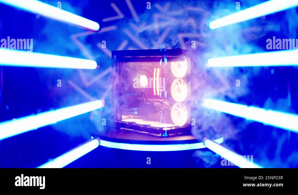 Smoking hot RGB gaming computer case with fans surrounded with neon ...