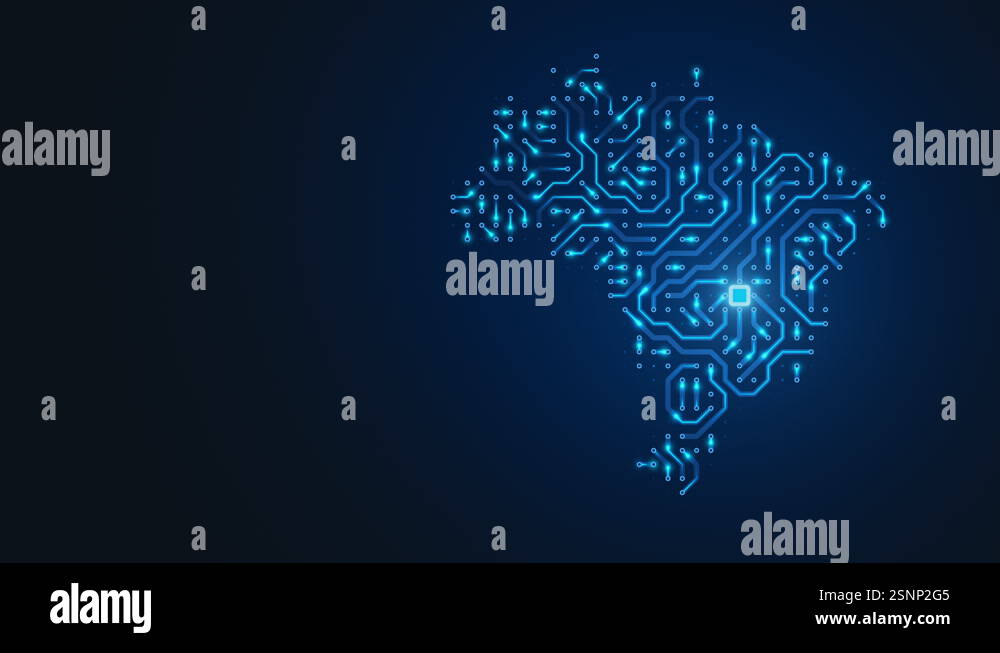 Brazil - country map, circuit board, digital tech background Stock ...