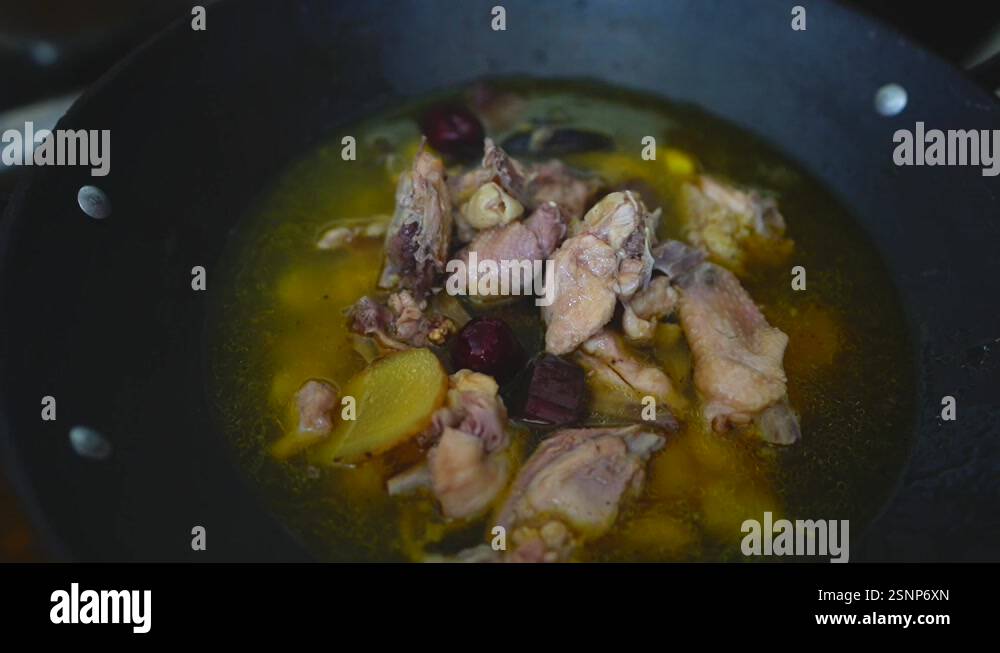 A kitchen in a small rural restaurant in China, where chestnut-braised ...