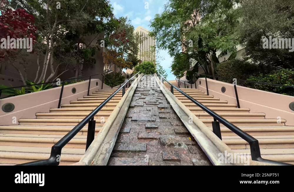 Landmark steps and fountain at Bunker Hill in Los Angeles, California ...