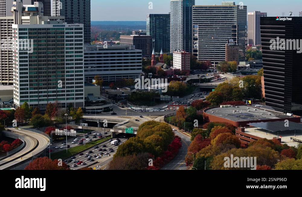 Downtown connector highway road traffic with Downtown Atlanta ...