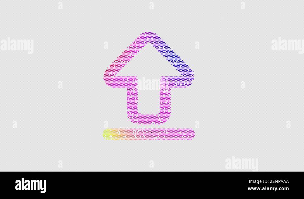 Icon arrow from bottom is made up of LED square shapes that shimmer and ...