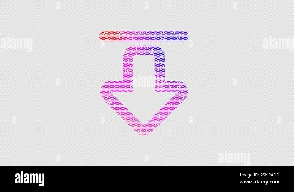 Icon arrow from top is made up of LED square shapes that shimmer and ...