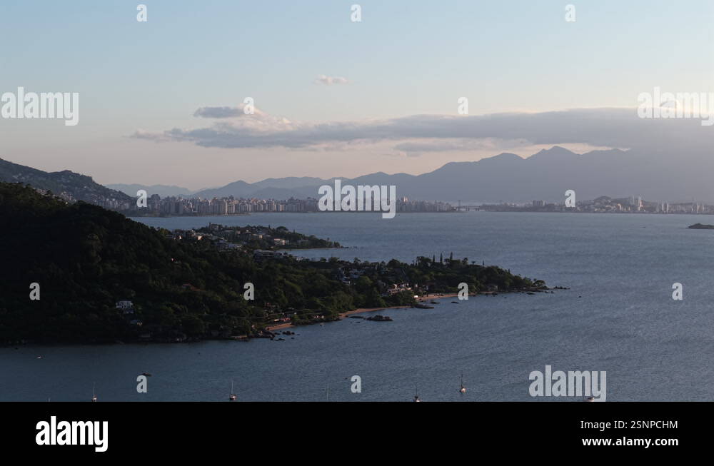 Panoramic view of the bay of Florianópolis with its buildings and ...