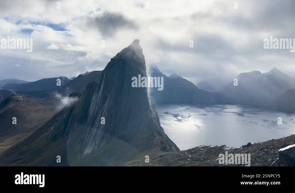 Clouds are passing over the majestic segla mountain on senja island in ...