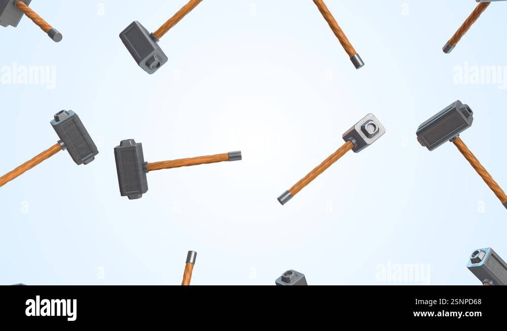 Stylized Hammers Falling on a Light Blue Background. 3D Hammer ...