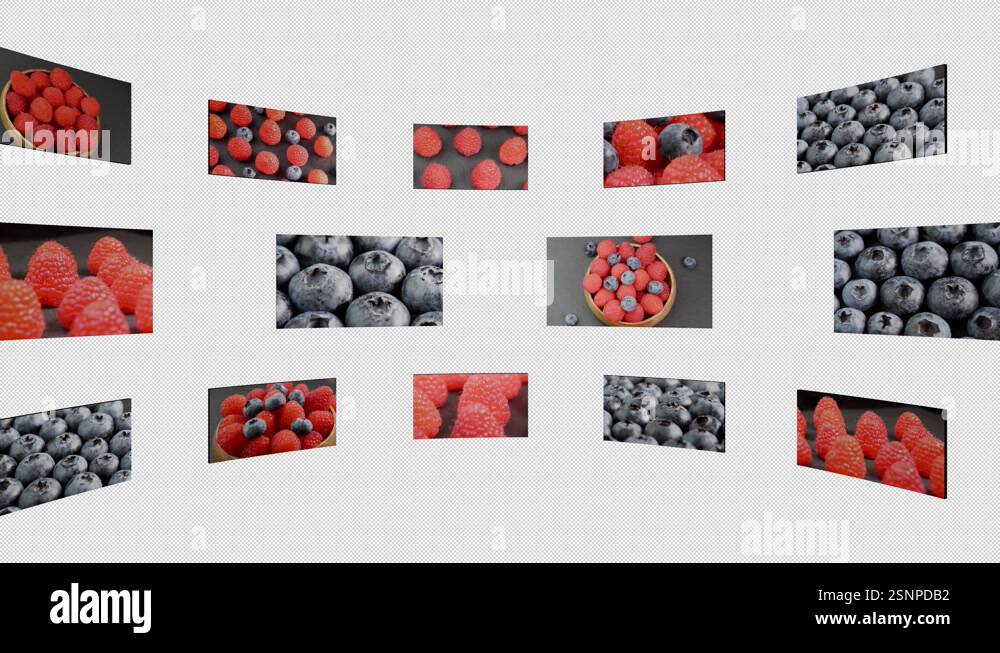 Collage of rotating screens with video of ripe berries with alpha ...