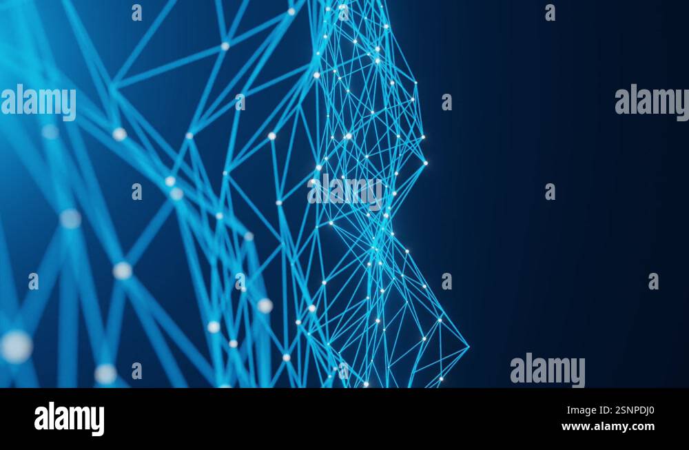 Abstract blue network of connected glowing blue points and lines on a ...