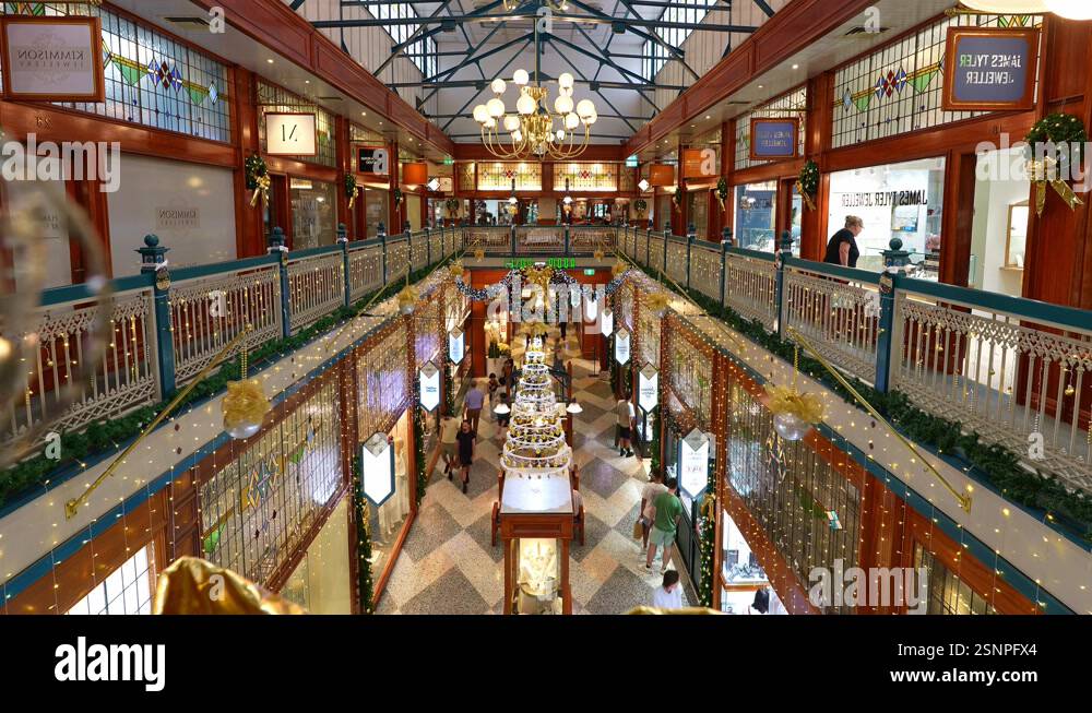 People visiting Brisbane Arcade during festive season, festively ...