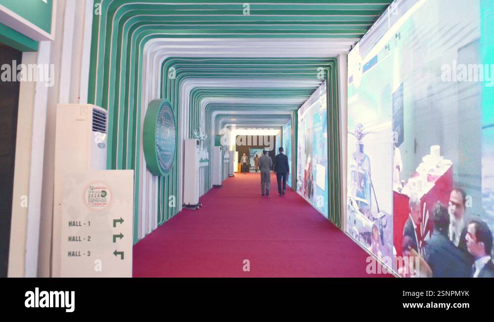 Modern Exhibition Hallway with Red Carpet at an Event Venue Stock Video ...