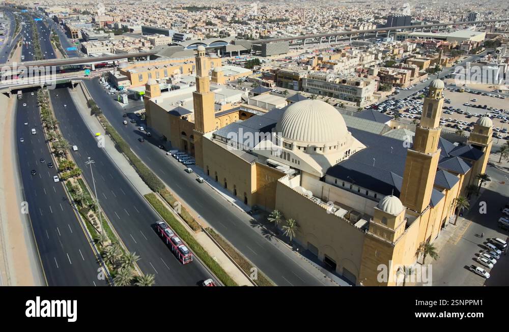 A drone point of view of Al Rajhi Mosque, Riyadh Mero line and Eastern ...