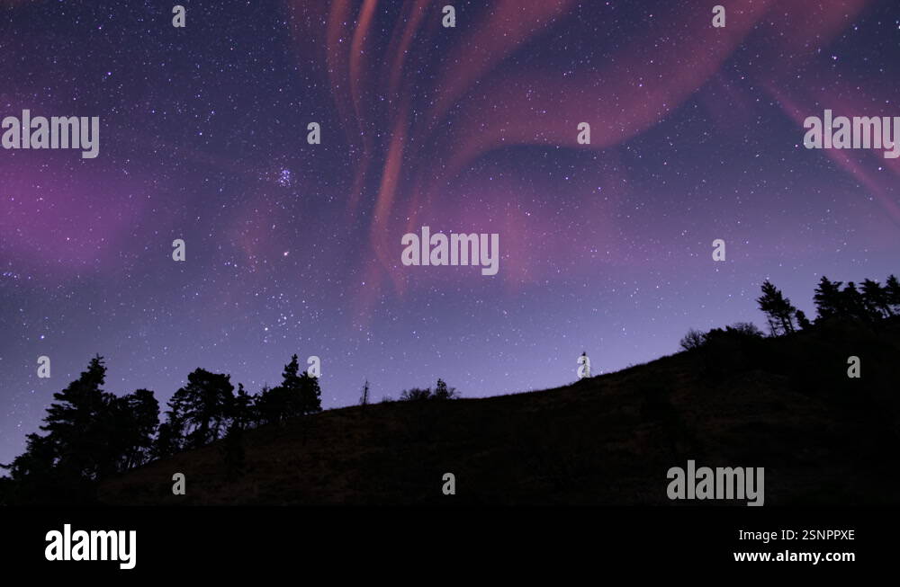 Aurora Starry Sky Night Harmony Over Mountain Forest Loop Stock Video ...