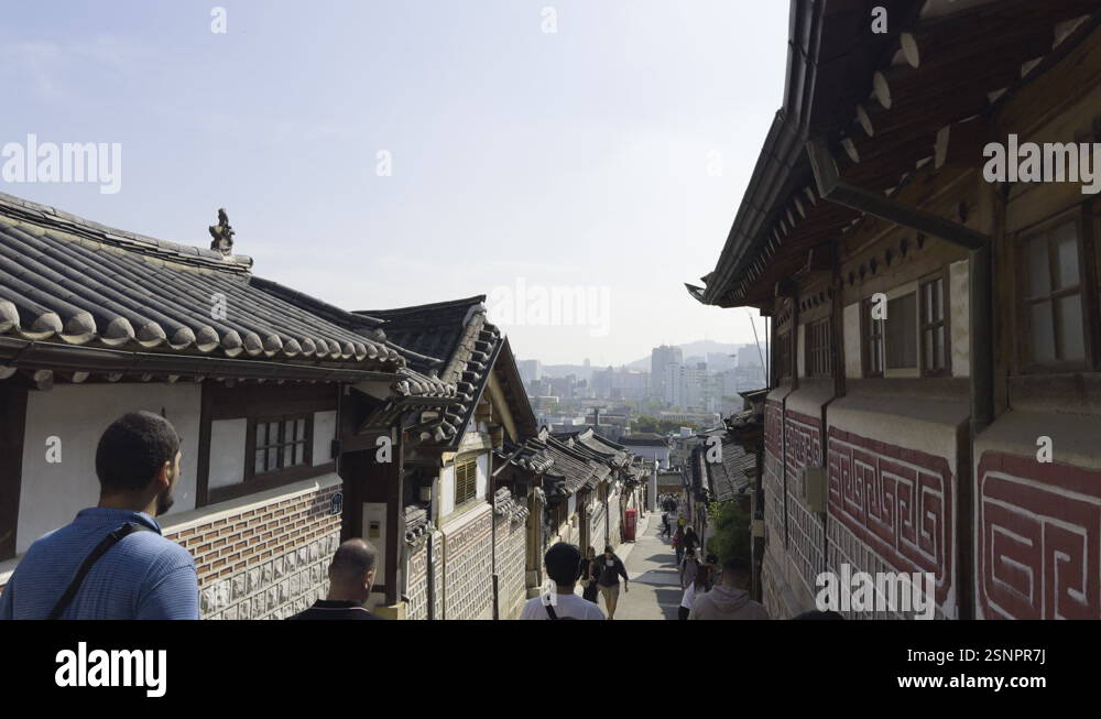 Traditional Hanok Homes in Bukchon Village with Urban Backdrop Stock ...