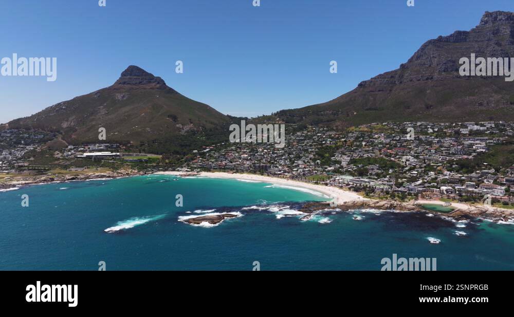 Cinematic Establishing Drone Shot Above Camps Bay Beach on Summer Day ...