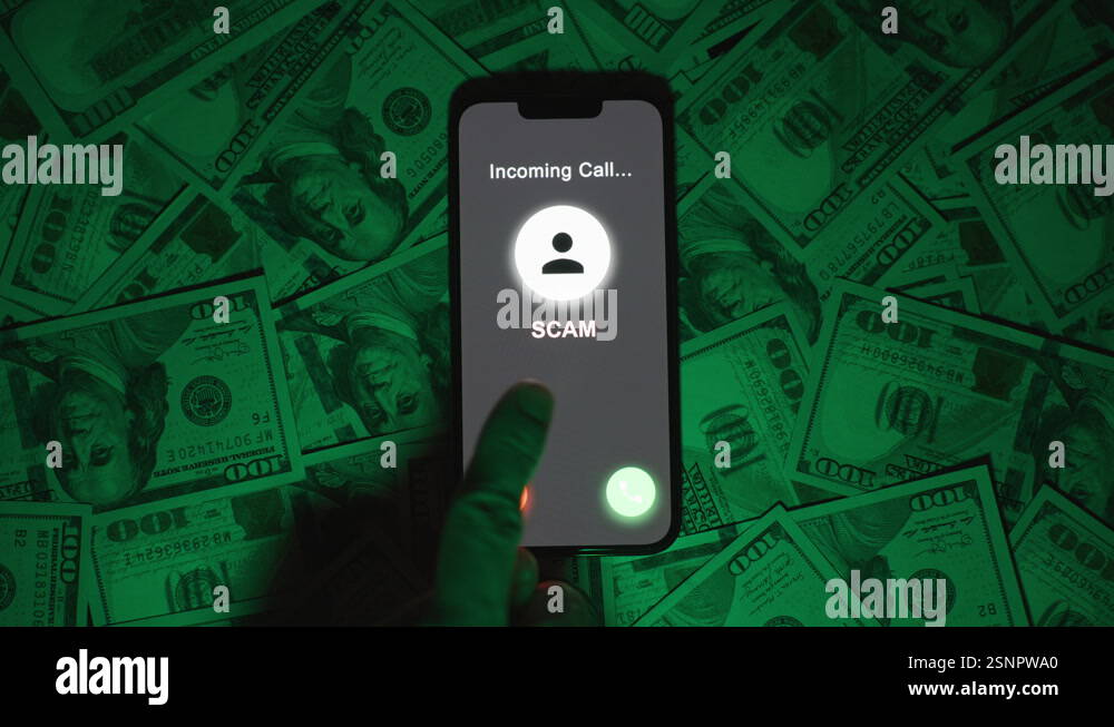 Smartphone Displaying an Incoming Call Labeled "SCAM" with a Hand ...