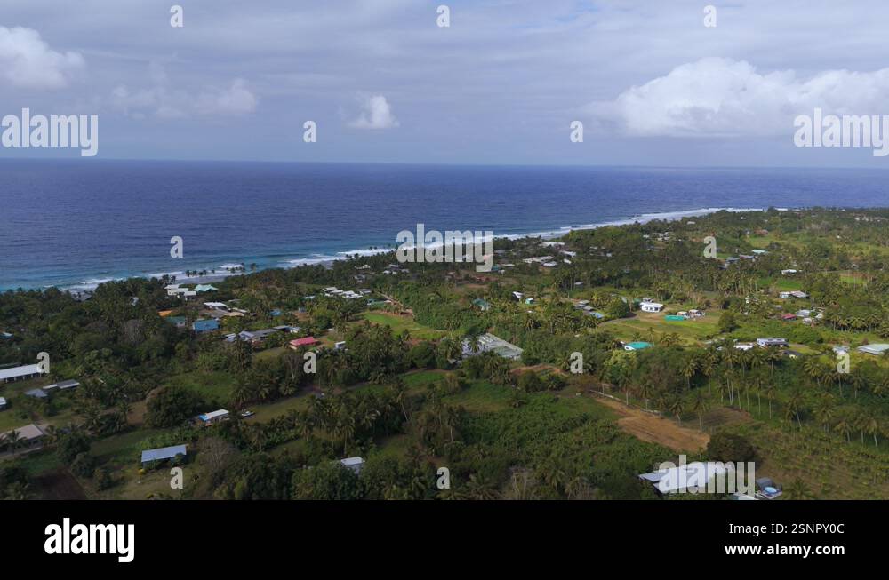 Rarotonga Cook Islands with small village and ocean view. Landscape ...