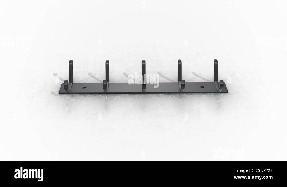 Black Hook Rack on a White Reflective Floor. Hook Rail 3D Animation 4K ...