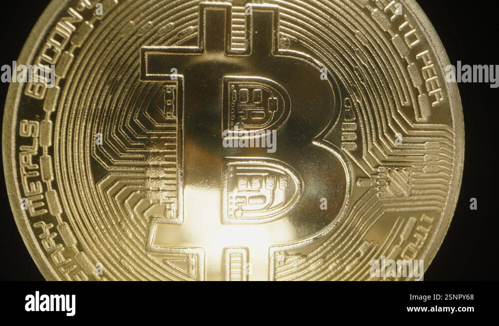 Bitcoin Coin Rotating Slowly, Revealing Detailed Circuit Patterns and ...