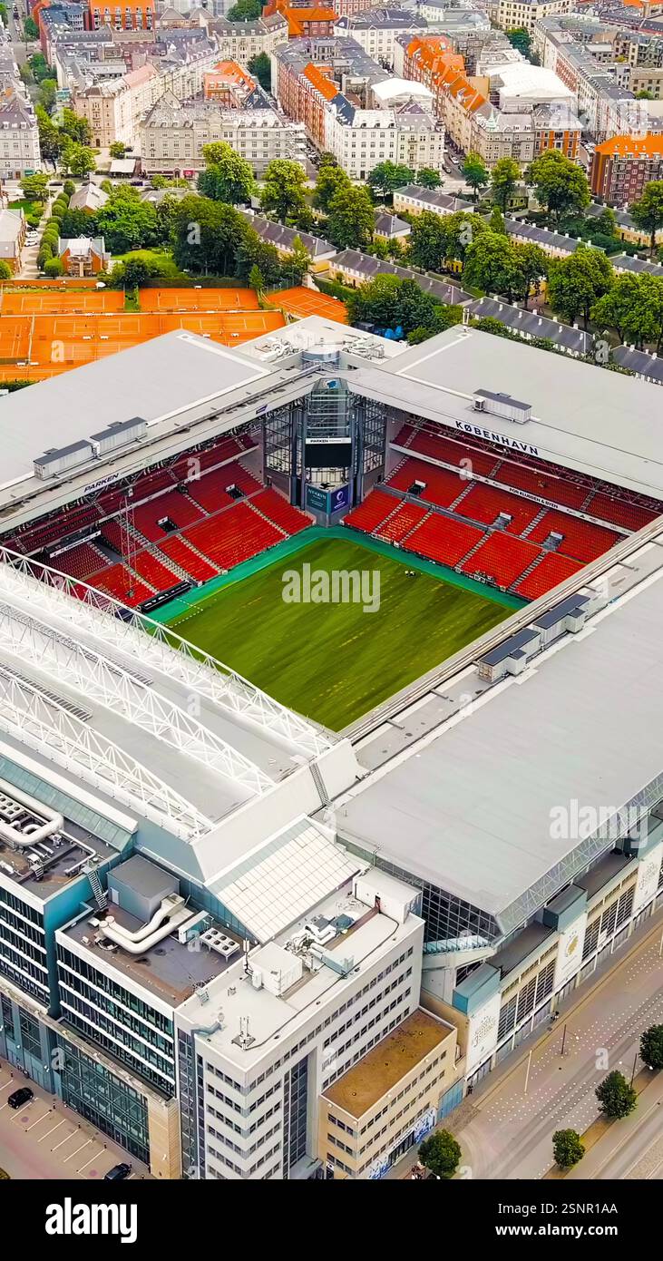 Vertical video. Copenhagen, Denmark. PARKEN - largest football stadium ...