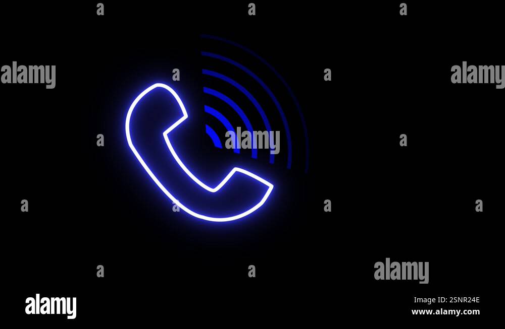 Blue color simple telephone handset and radio wave animated icon. Blue ...