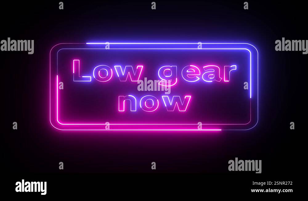 Triangular road caution sign with low gear now sign. Neon triangle ...