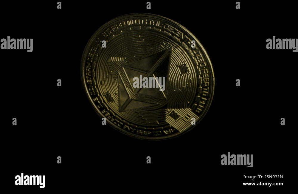 The Camera Slides and Slowly Zooms In On a Spinning Ethereum Coin ...