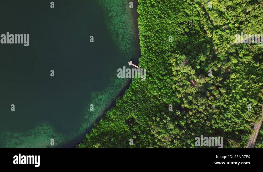 Jetty at Turtle Bay with green island in Philippines, Palawan. Puerto ...