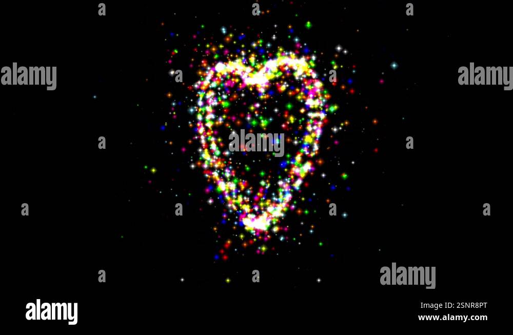Spinning heart shape with colorful glitter sparkles on black background ...