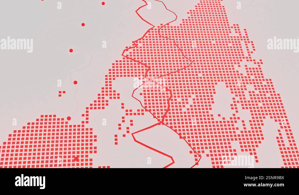 North and South America on a red grid world map with fluctuating ...
