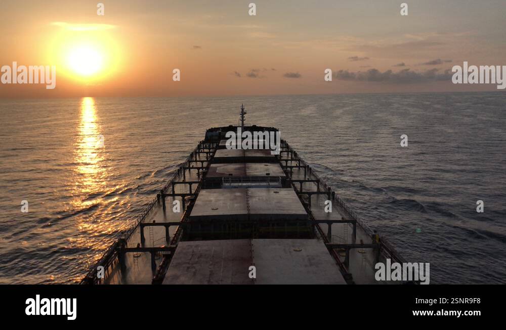 A merchant ship underway at sea, view of deck from bridge Stock Video ...