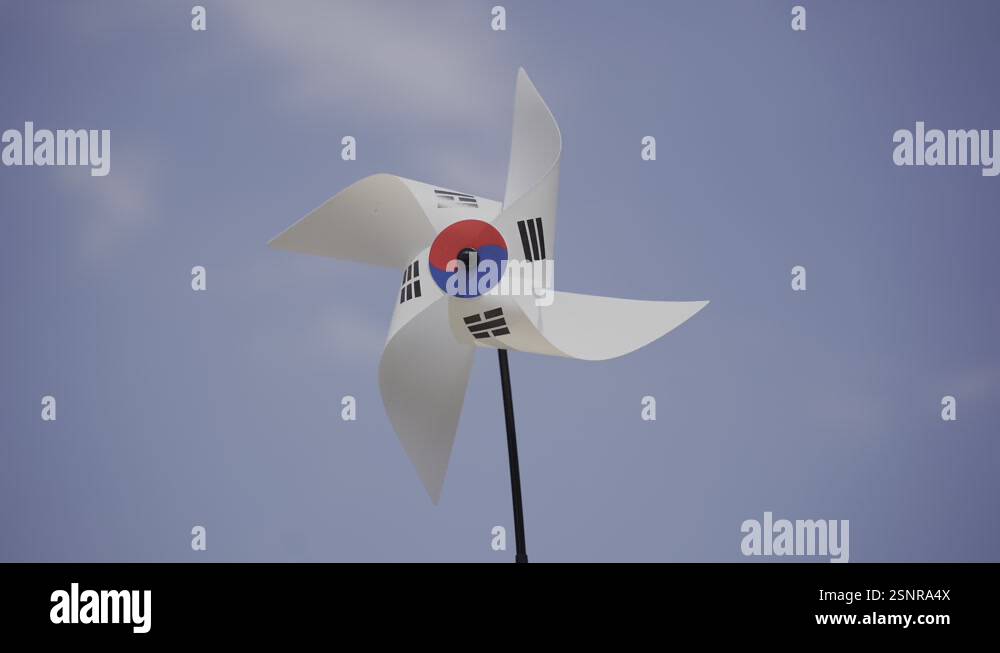 A static video of a Korean flag pinwheel rotating with different speed ...