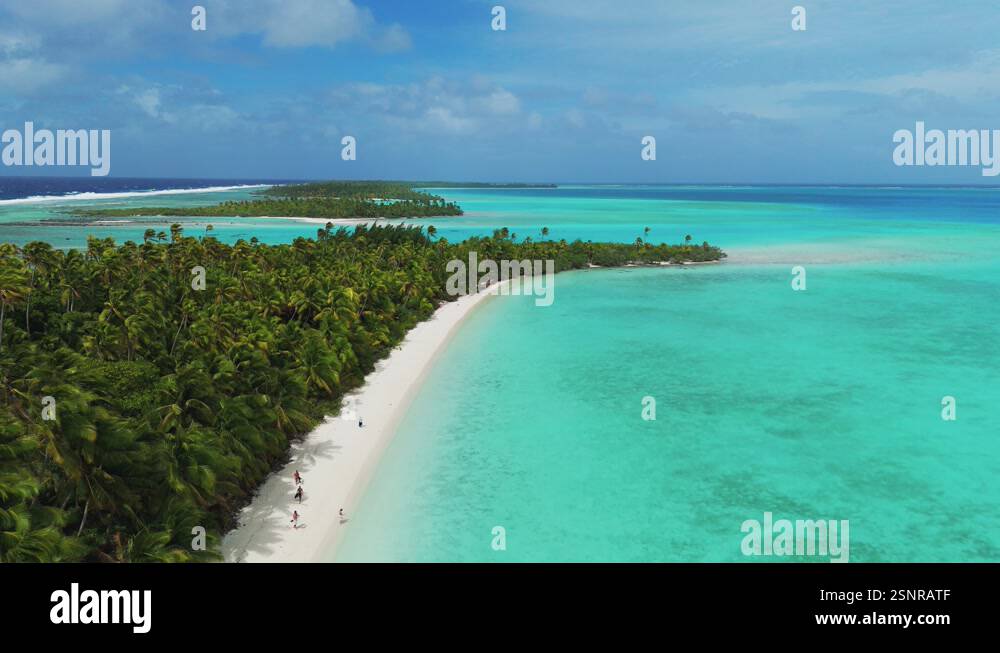 Aitutaki atoll of paradisiacal beaches in Cook Islands. Aerial view ...