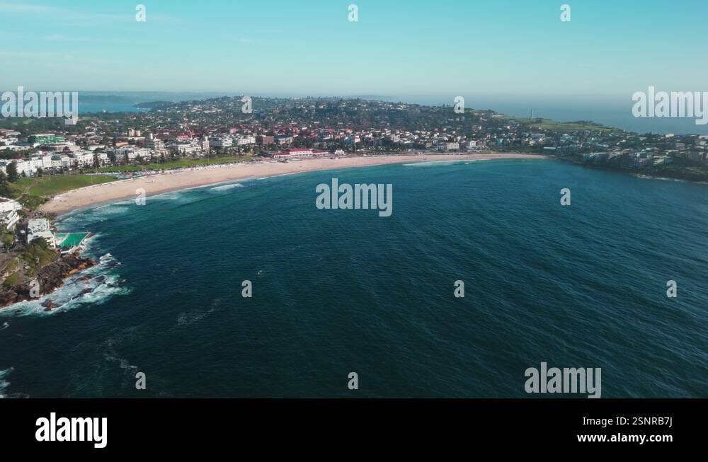 Wide Aerial View of Bondi Beach and Surrounding Coastal Suburb Stock ...