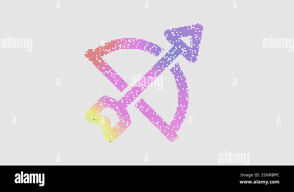Icon bow arrow is made up of LED square shapes that shimmer and flicker ...
