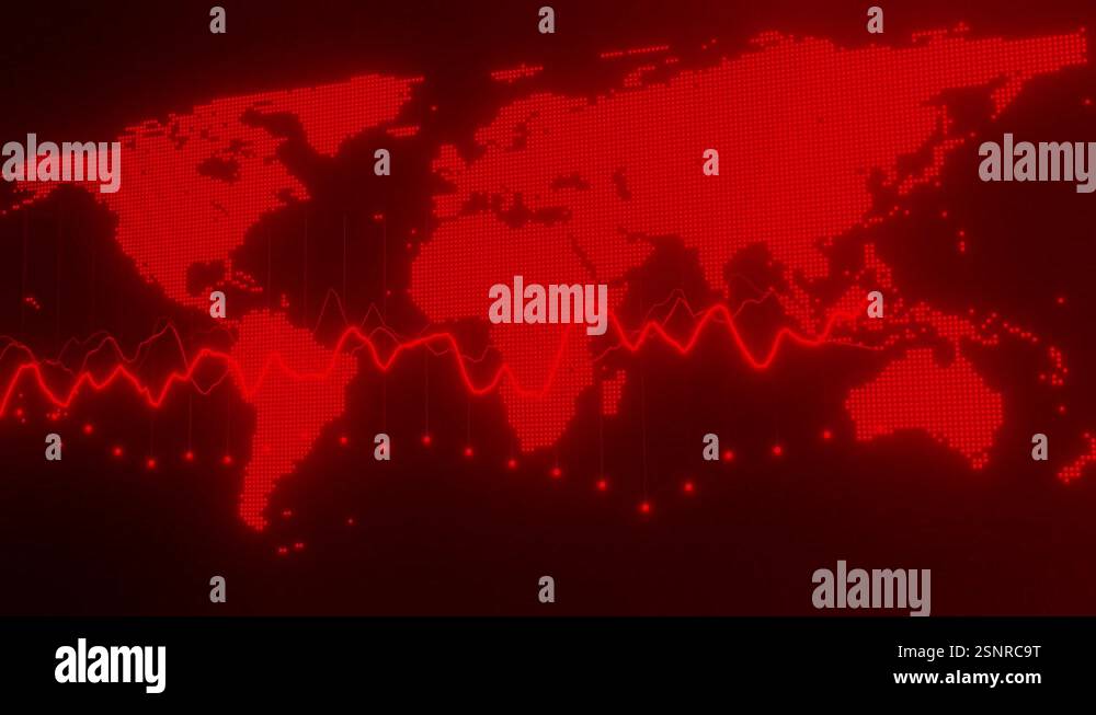 Digital red world map featuring Africa, Asia, Europe, North America ...