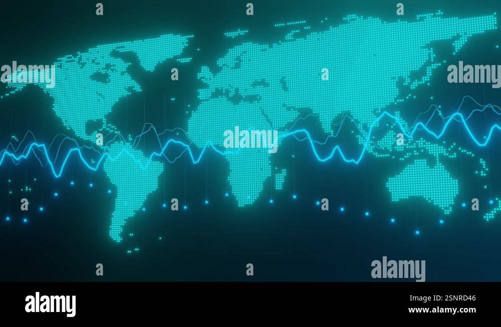 Digital green world map with glowing pixelated continents and overlaying Stock Video Footage - Alamy