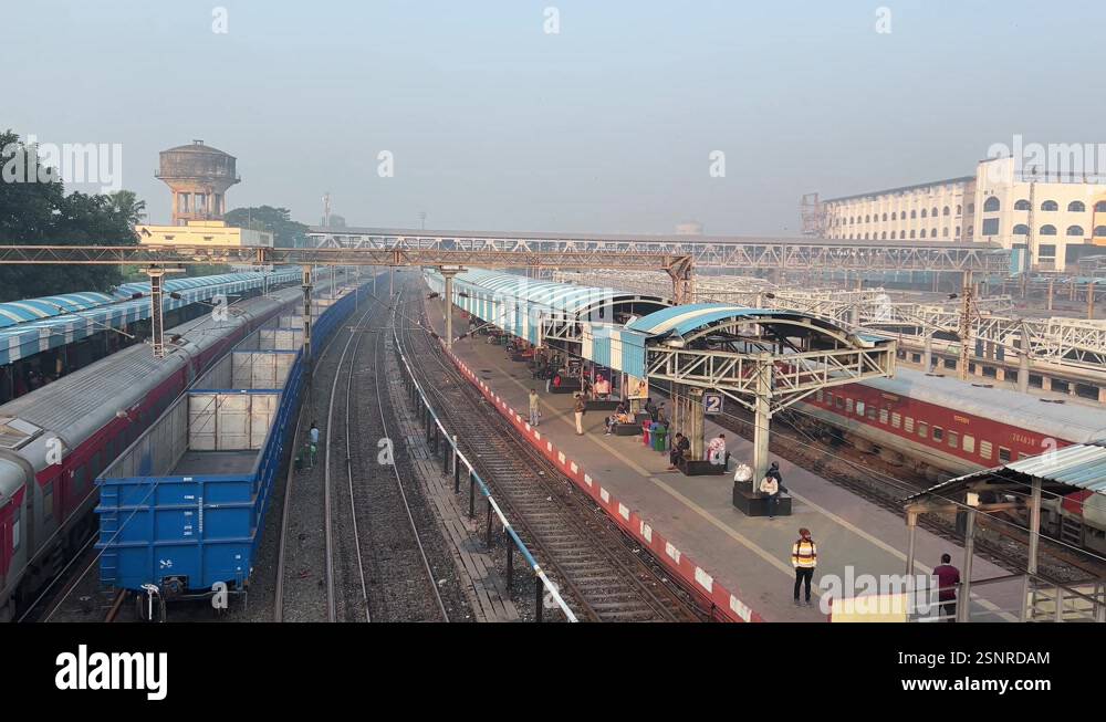 Pan view showing an Indian platform during early morning Stock Video ...