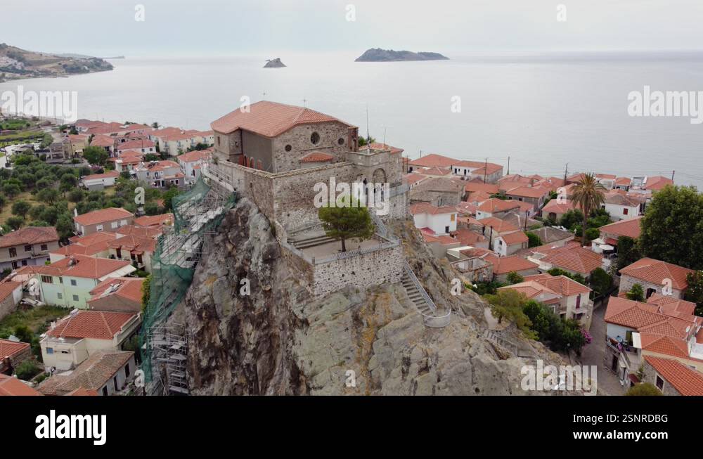 Virgin Mary greek orthodox church rock structure, Petra village, Lesbos ...