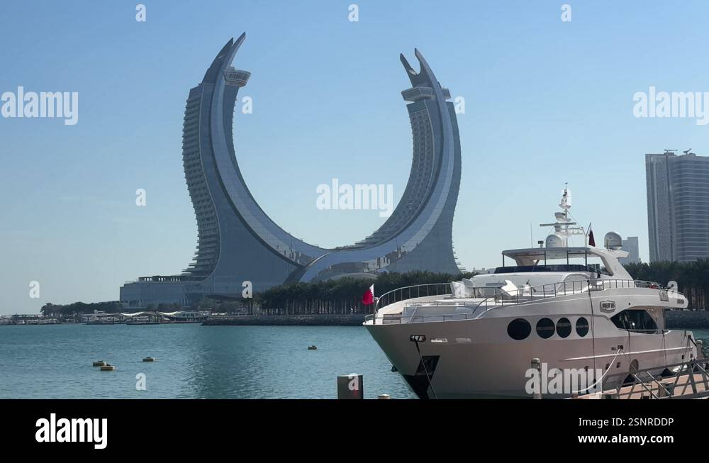 Doha capital city Qatar buildings skyline skyscrapers Lusail Crescent ...