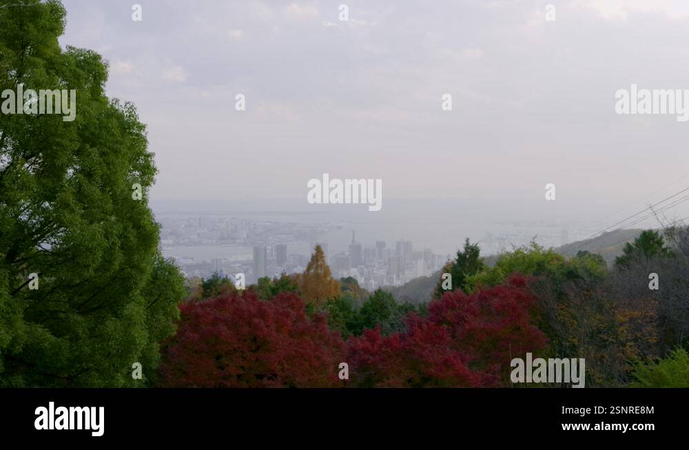 Panorama city view over Kobe, Japan with cable car during fall colors ...