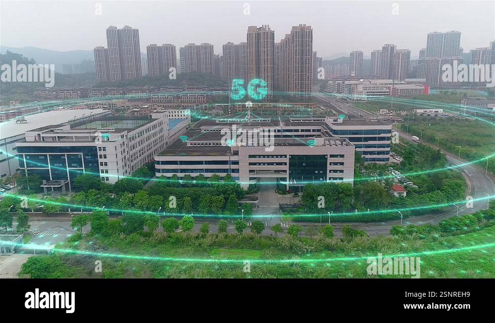 5g mobile tower transmits signal. Visualization of data transmission ...